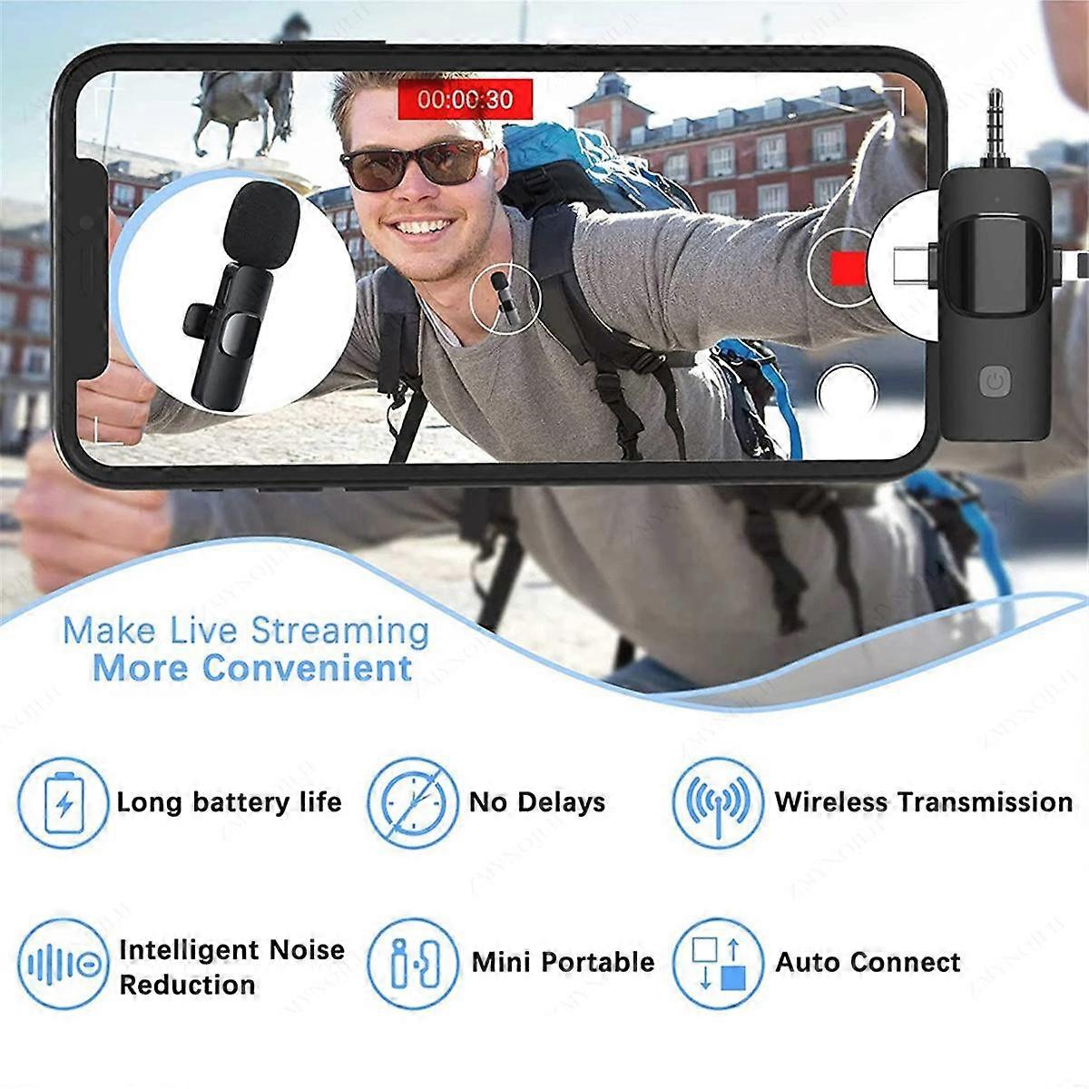 3-In-1 Wireless Lavalier Microphone for Mobile Phone Camera Computer ...