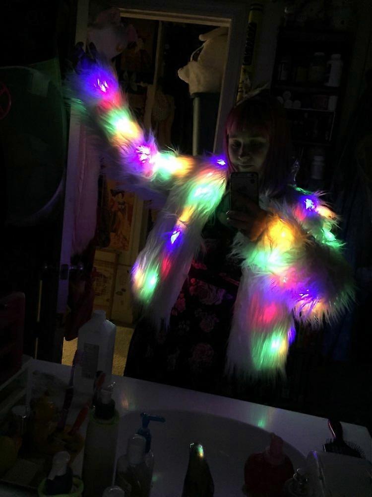 Led Fur Coat for Women Rainbow Sparkly Light Up Jacket White Furry Rave ...