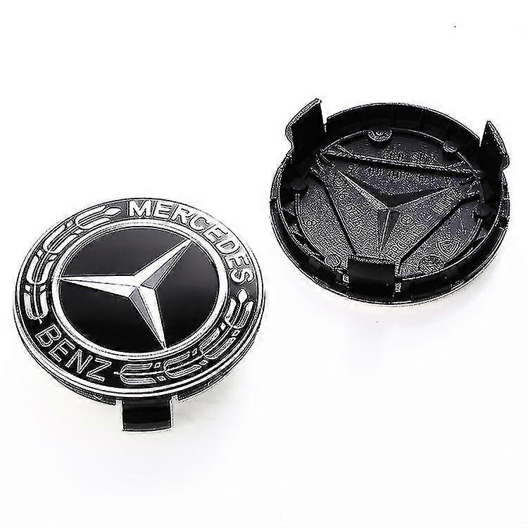 75mm Mercedes-Benz Wheel Center Caps, Black, 4pcs - Wheat Spike Hub ...