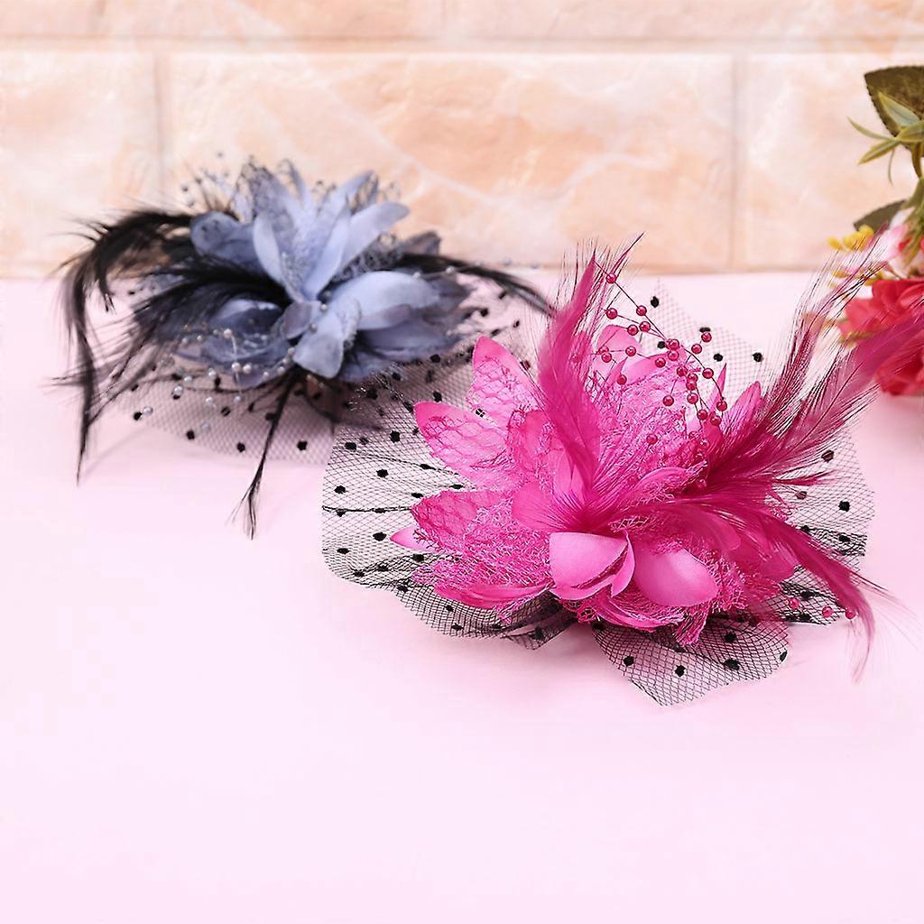 Women Bridal Mesh Bow Feather Beads Wedding Fascinator Dot Veil Hair ...