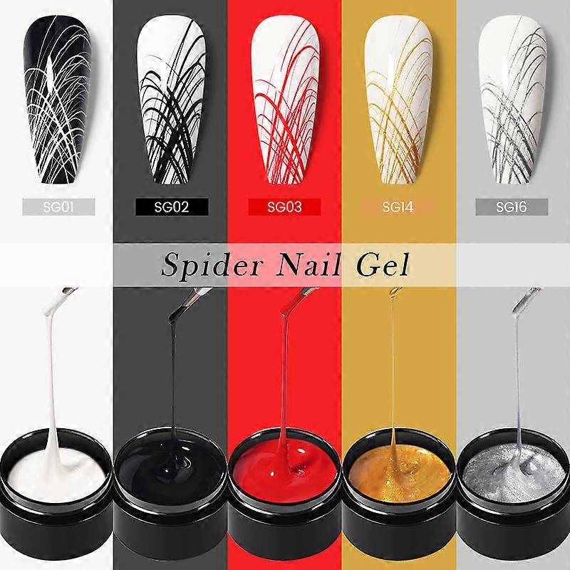 BORN PRETTY 5ml Hvid Sort Sliver Spider Tegning Gel Neglelak UV Maleri ...