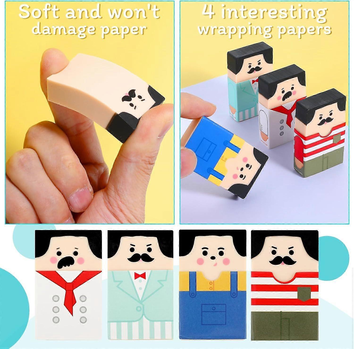 4Pcs Cute Bald Man Erasers, Fun Hairy to Hairless Bald Uncle Desk ...