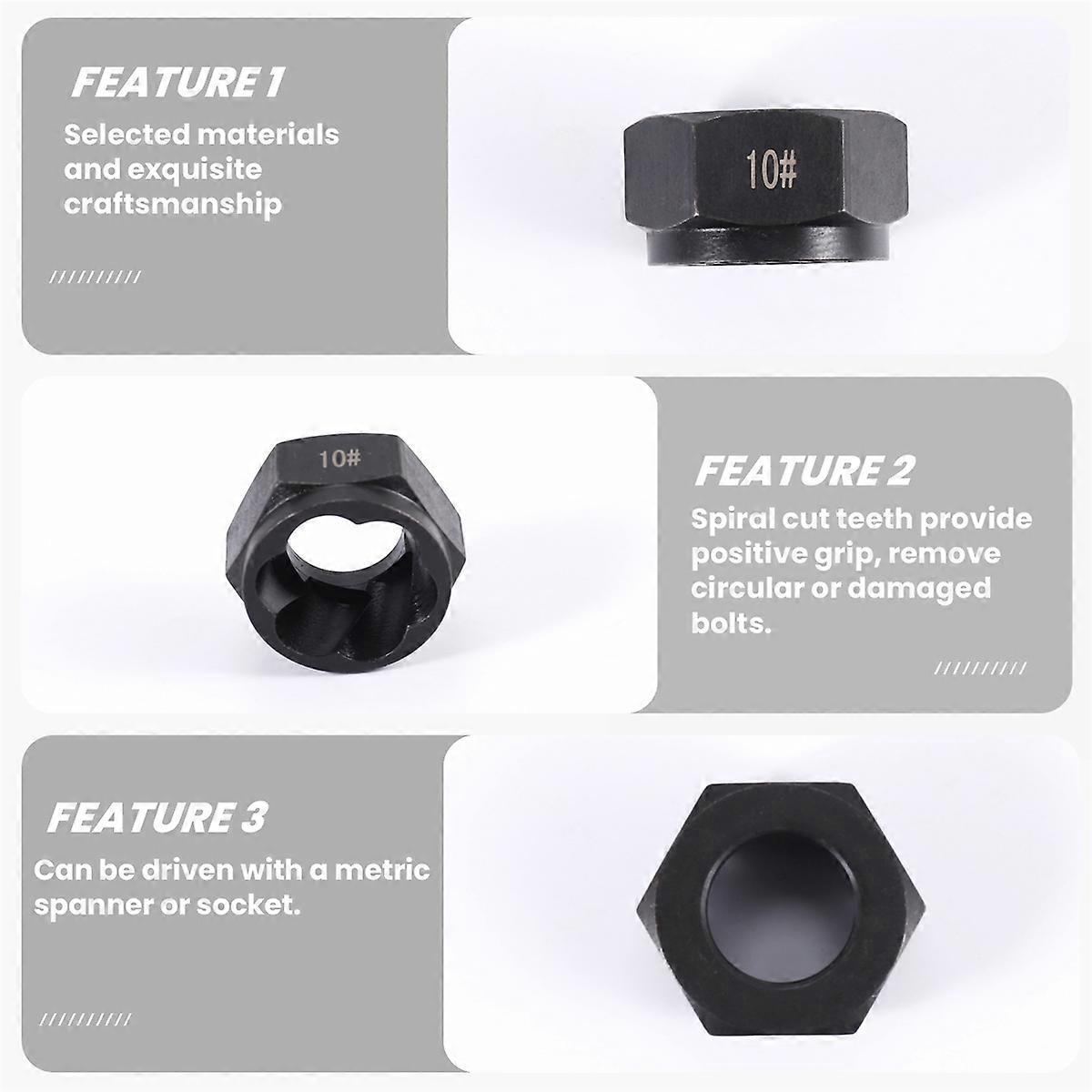 10Pcs Nut Bolt Remover Stud Extractor Set Metric Broken Bolt Removal ...