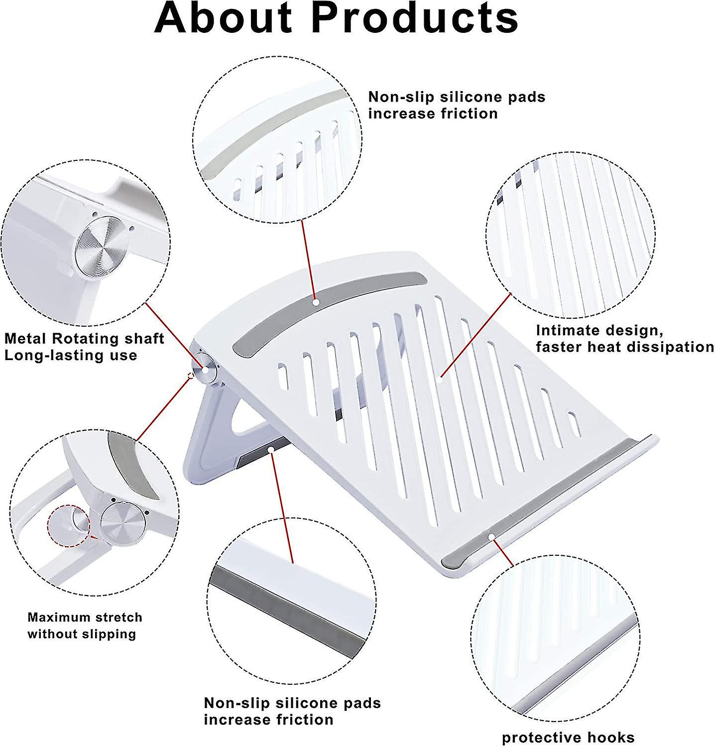 Laptop Support, Integrated Foldable Support, Adjustable Height Levels ...