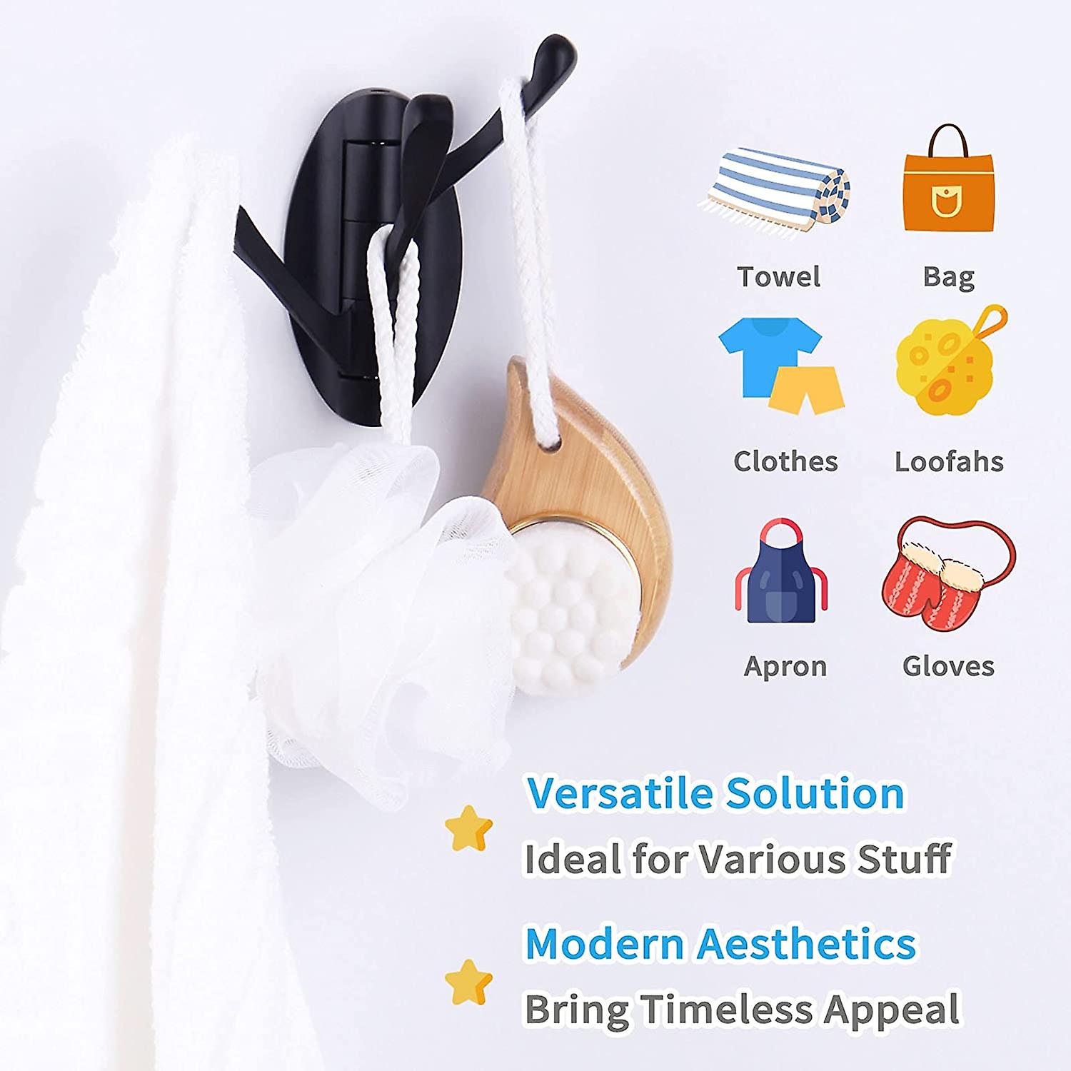 Folding Towel Hook Matte Black, Metal Swivel Robe Hook, Bathroom Towel ...