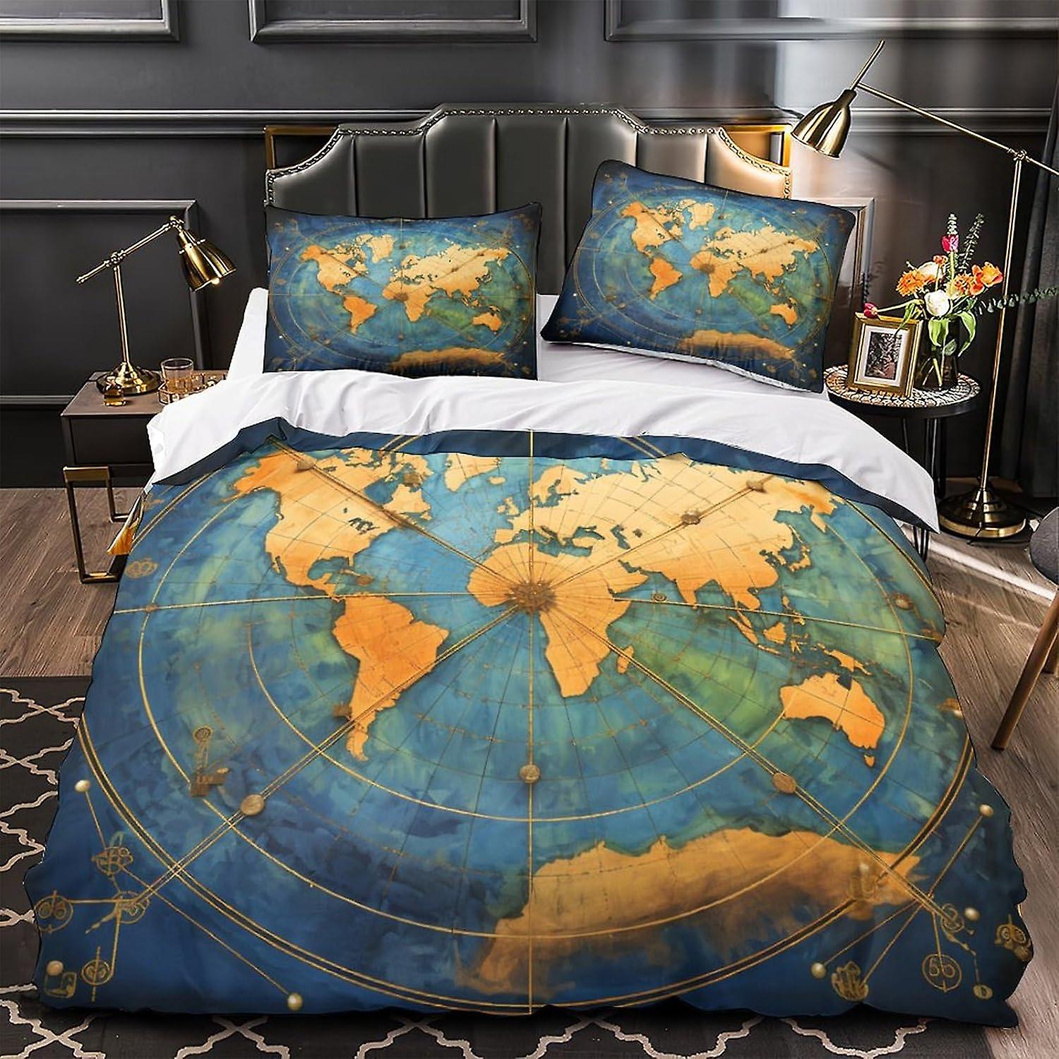 EKENOZ 3D Printed World Map Duvet Cover Bedding with Zipper Closure for ...