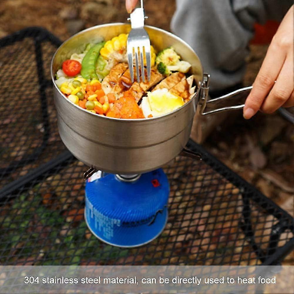Stainless Steel Camping Cook Pot with Lid and Foldable Handle 1.5L ...