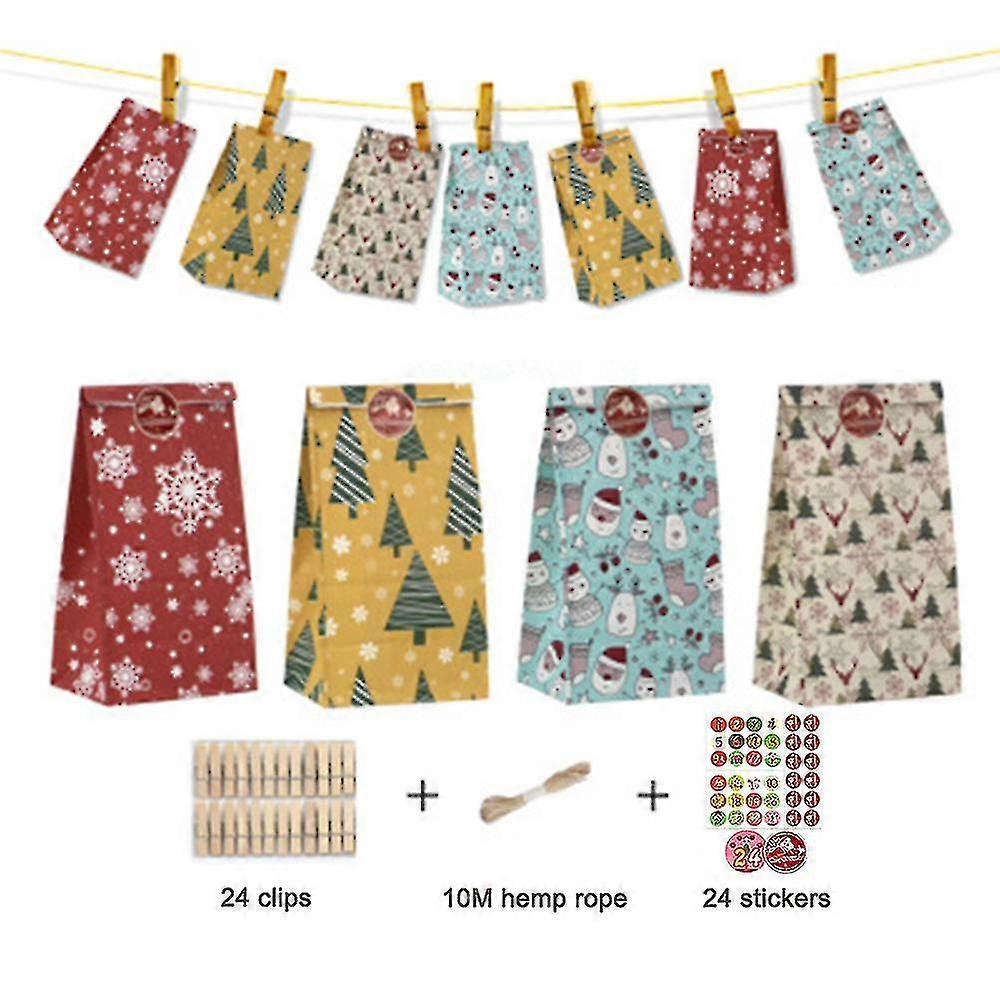 Christmas 24 Piece Set Kraft Paper Bags Colorful Gift Bags Christmas ...