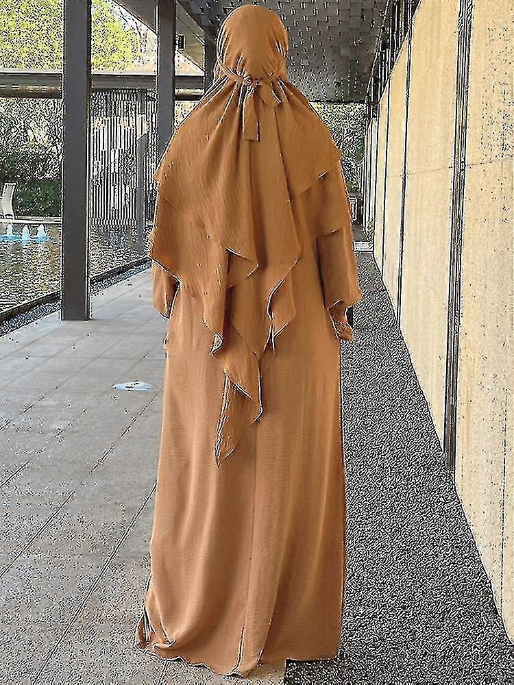 Ramadan Eid Muslim Woman Jilbab 2 Piece Abaya With Hijab Long Khimar ...