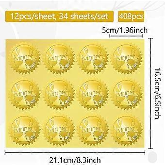 Winner Trophy 408Pcs Gold Foil Embossed Stickers 2" Self Adhesive ...