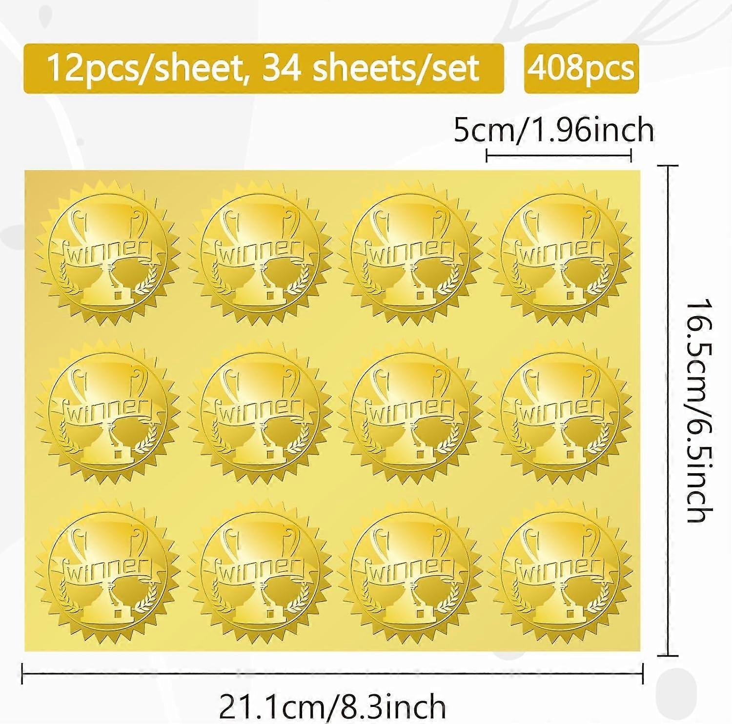Winner Trophy 408Pcs Gold Foil Embossed Stickers 2" Self Adhesive ...