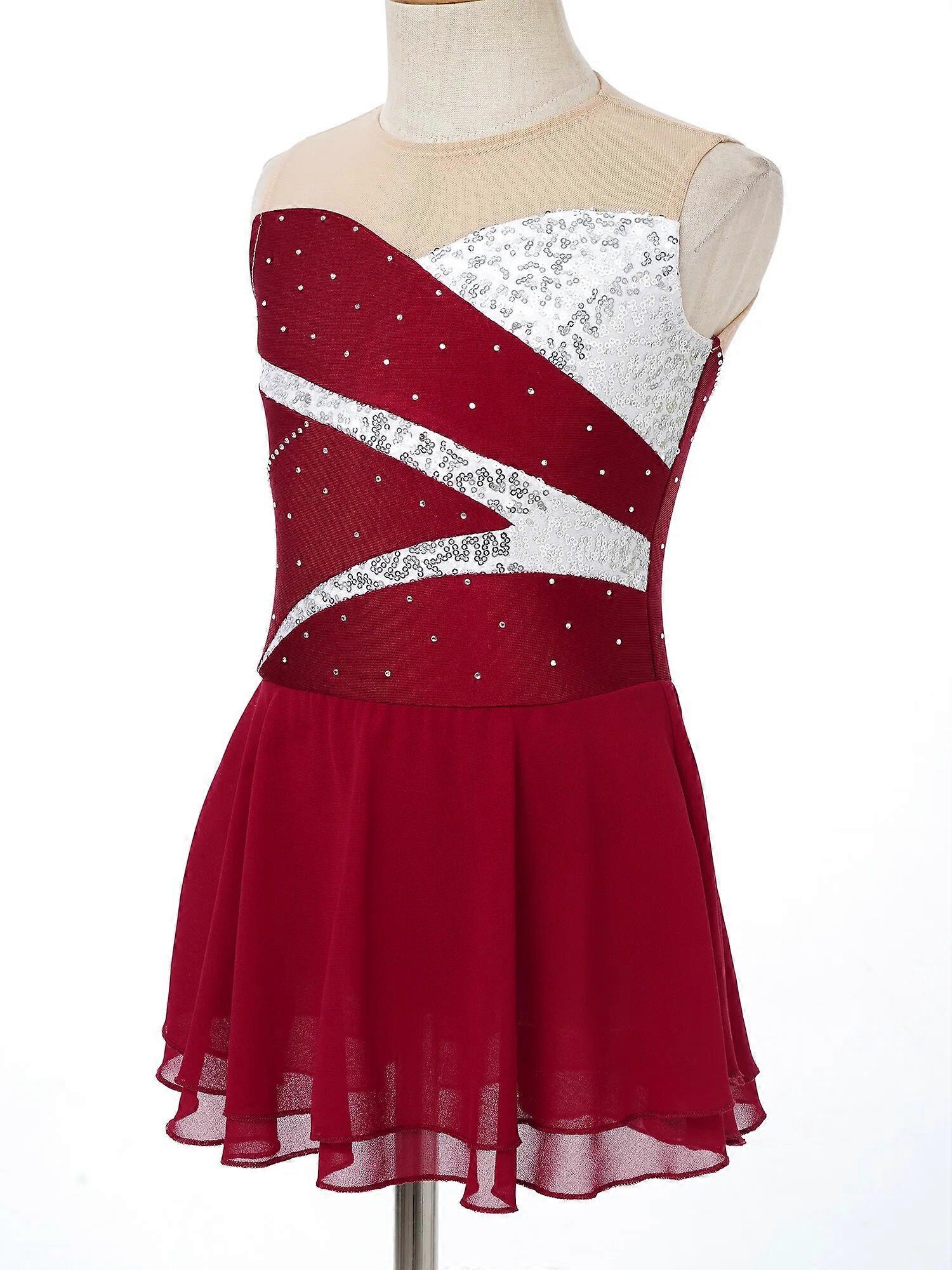 Kids Girls Rhinestone Ice Skating Costumes Sleeveless Teens Figure Skating Dress Ballet ...