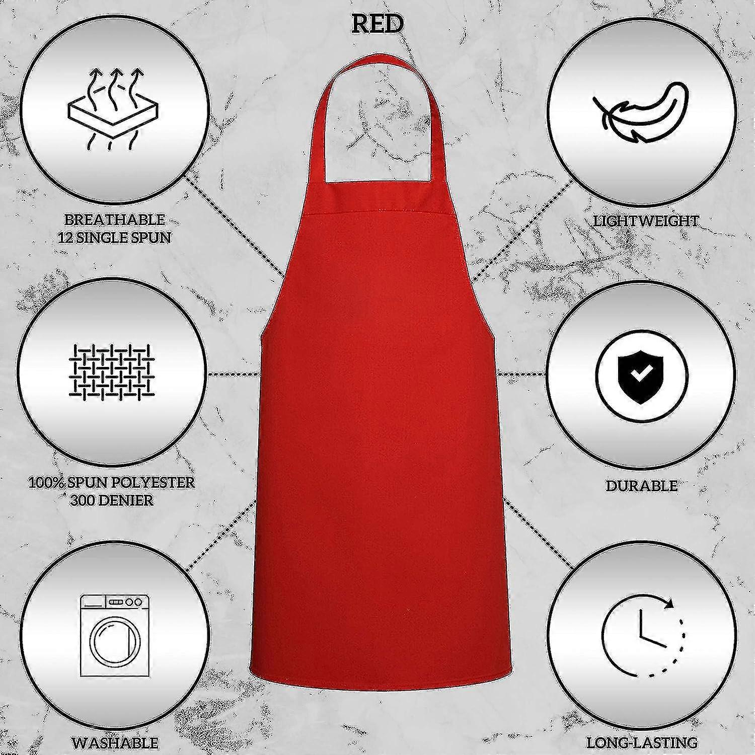 12 Pack Bib Apron - Unisex Red Aprons, Machine Washable Aprons For Men ...