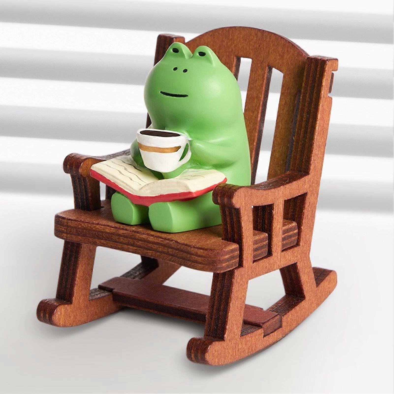 Miniature Frog Figurines Rocking Chair Design with Book Coffee Resin ...