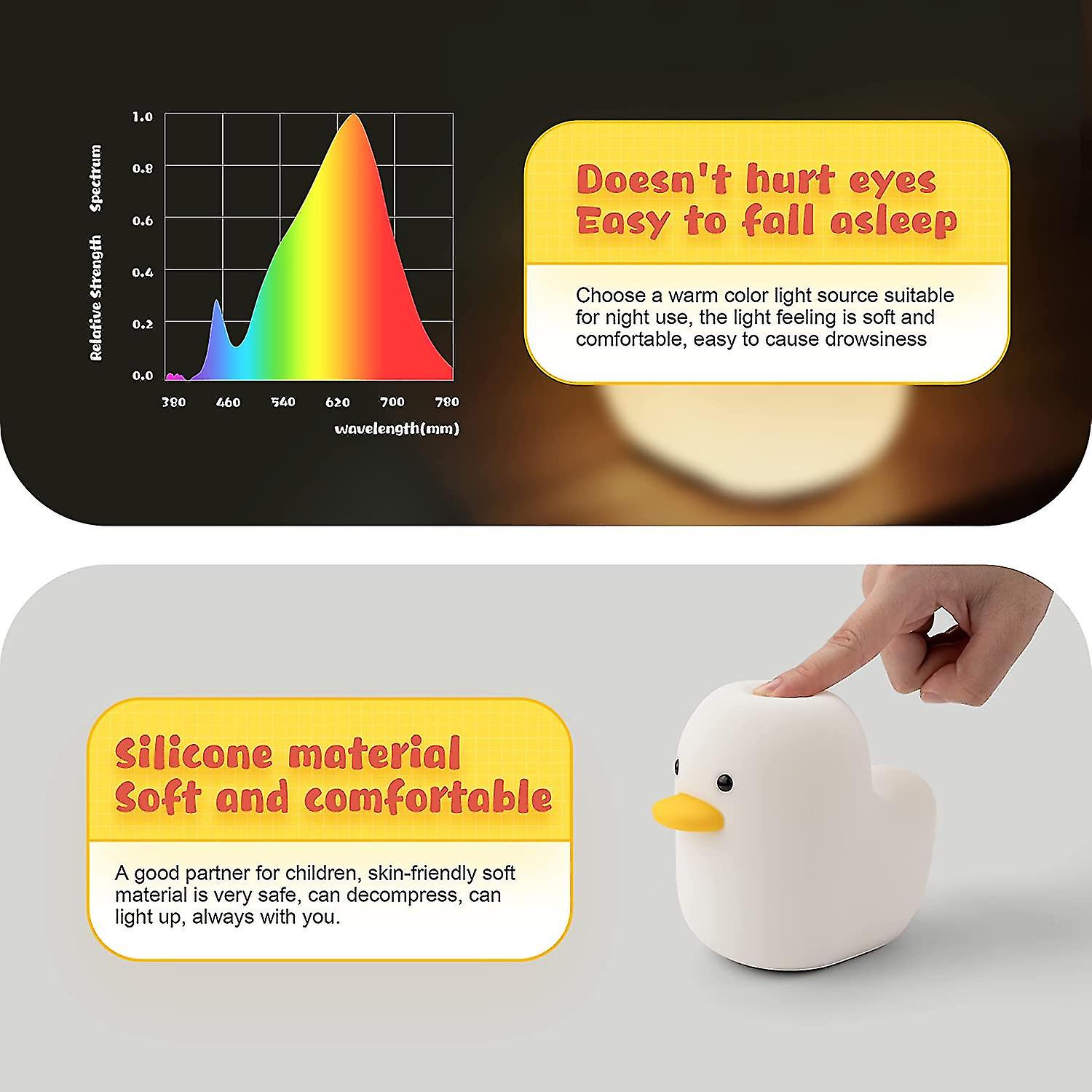 Led Benson Duck Night Light, Cute Animal Silicone Nursery Night Light ...