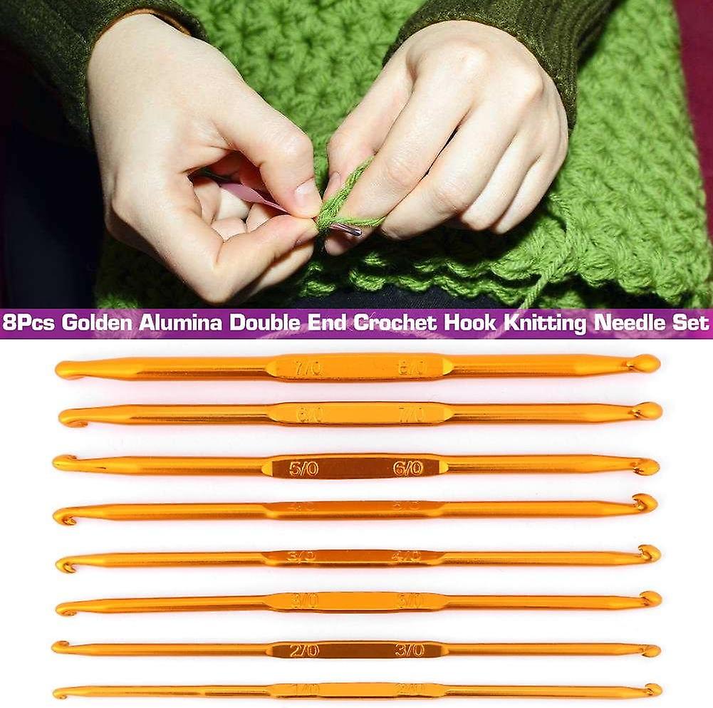 8pcs Crochet Hooks,golden Alumina Double End Crochet Hook Knitting ...