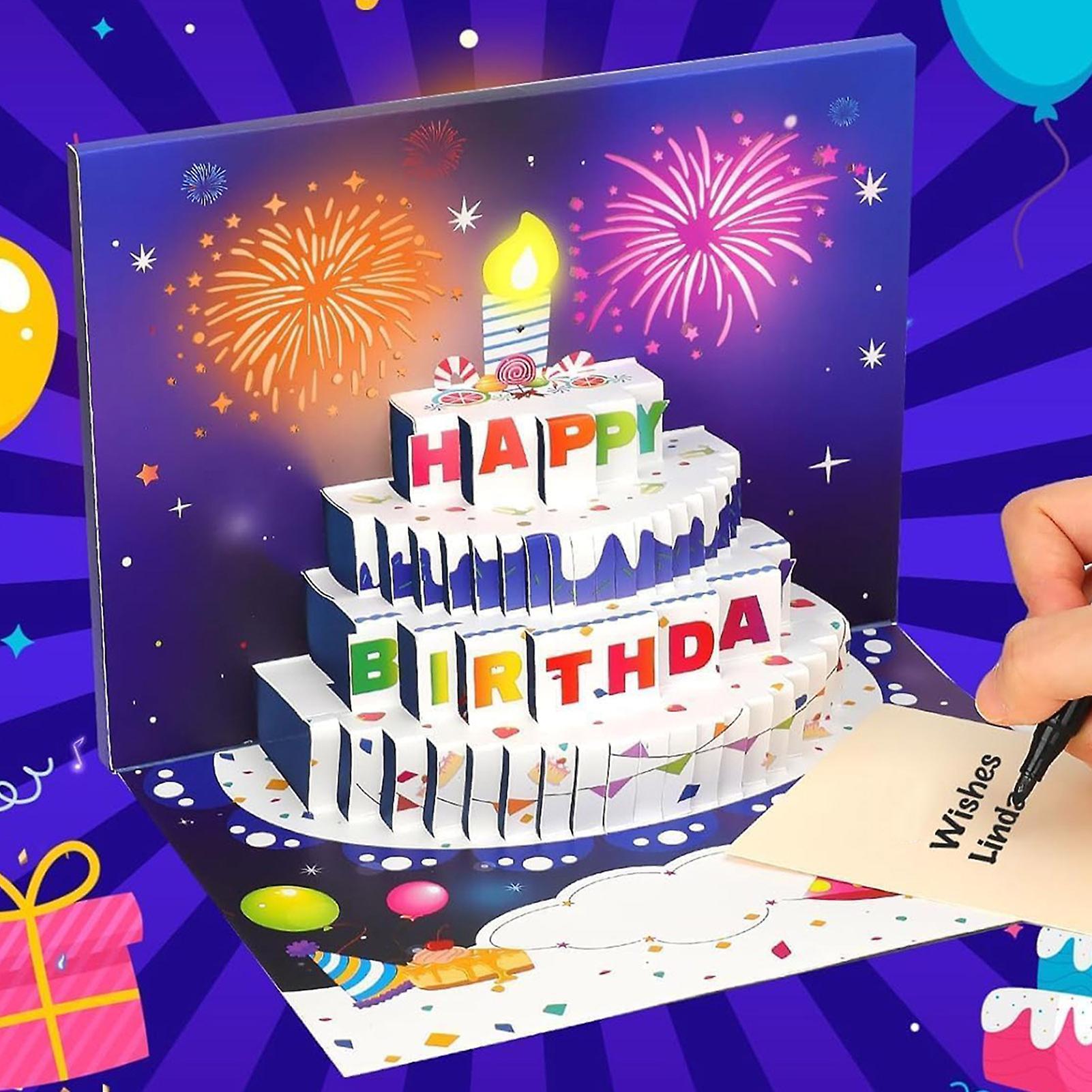 3D Fly-out Birthday Card Light Music Happy Birthday Glowing Greeting ...
