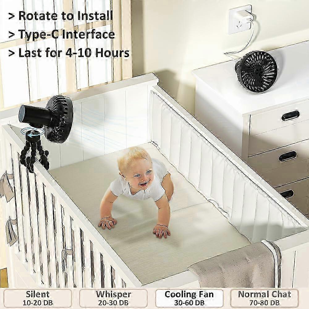 Stroller Fan with 3 Speeds USB Battery Powered Safe Stroller Cooling ...