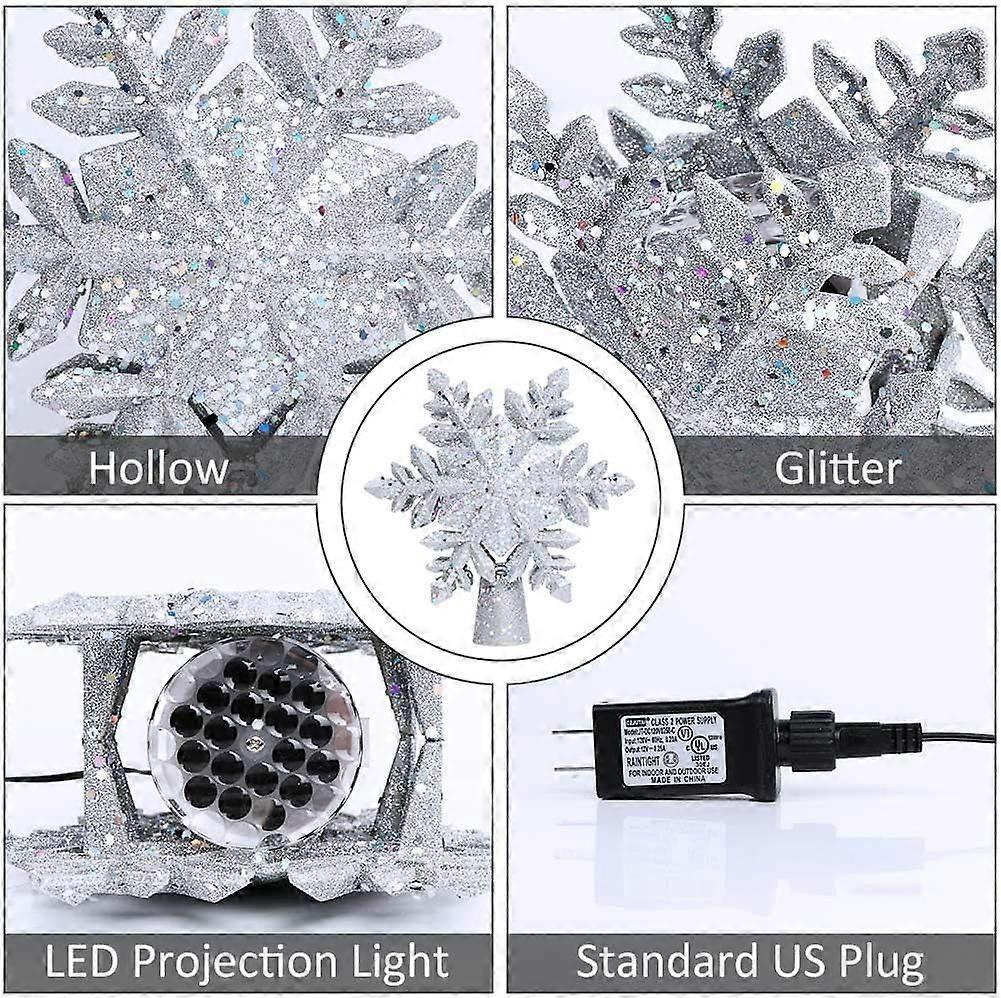 Christmas Tree Topper Lighted with LED Rotating Silver Snowflake ...