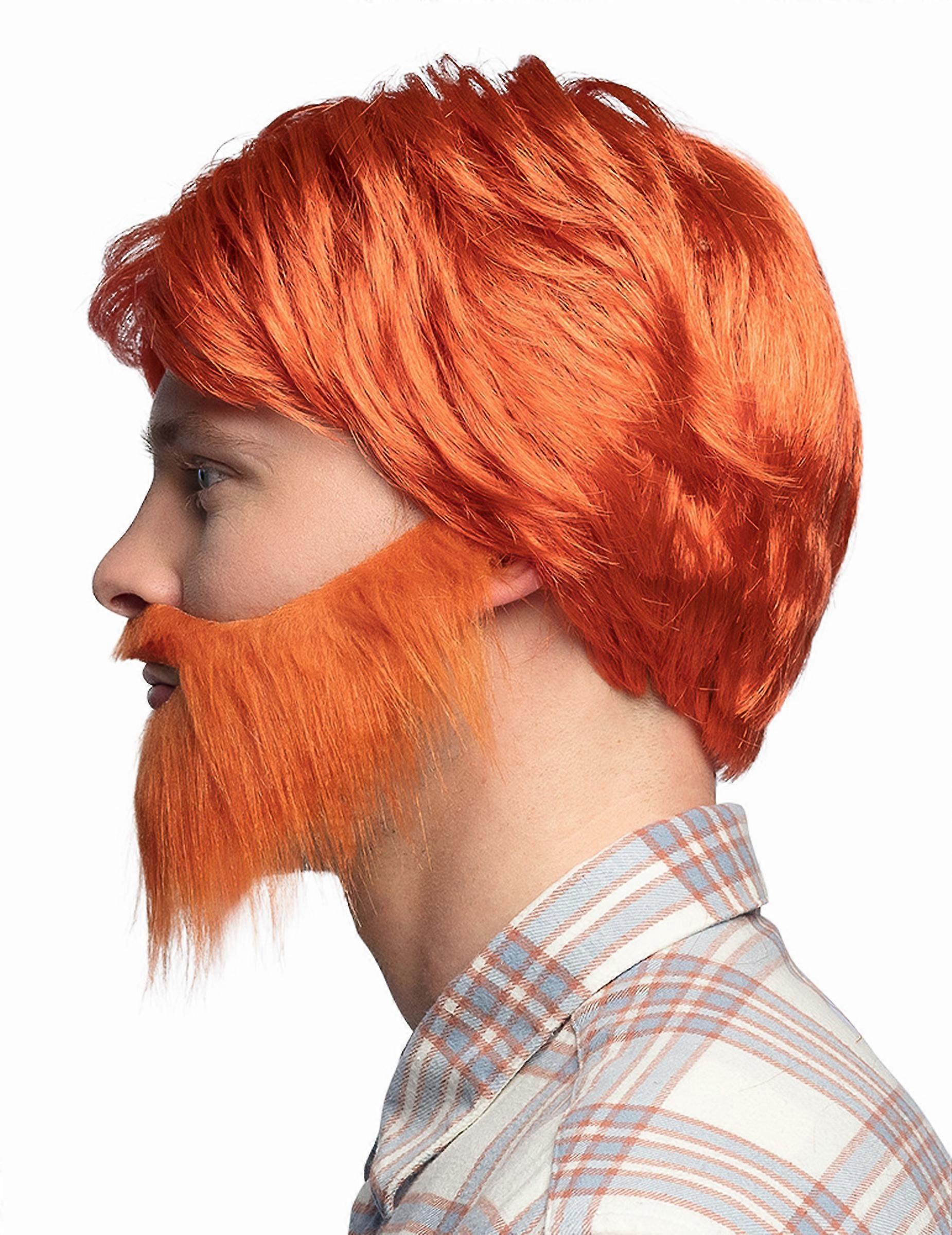 Wig with beard and red man mustache | Fruugo UK