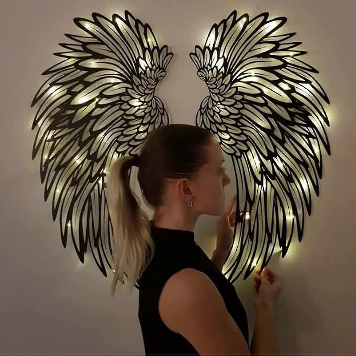 Metal Angel Wings Wall Decor, Led Angel Wings Wall Sculpture, Glowing ...