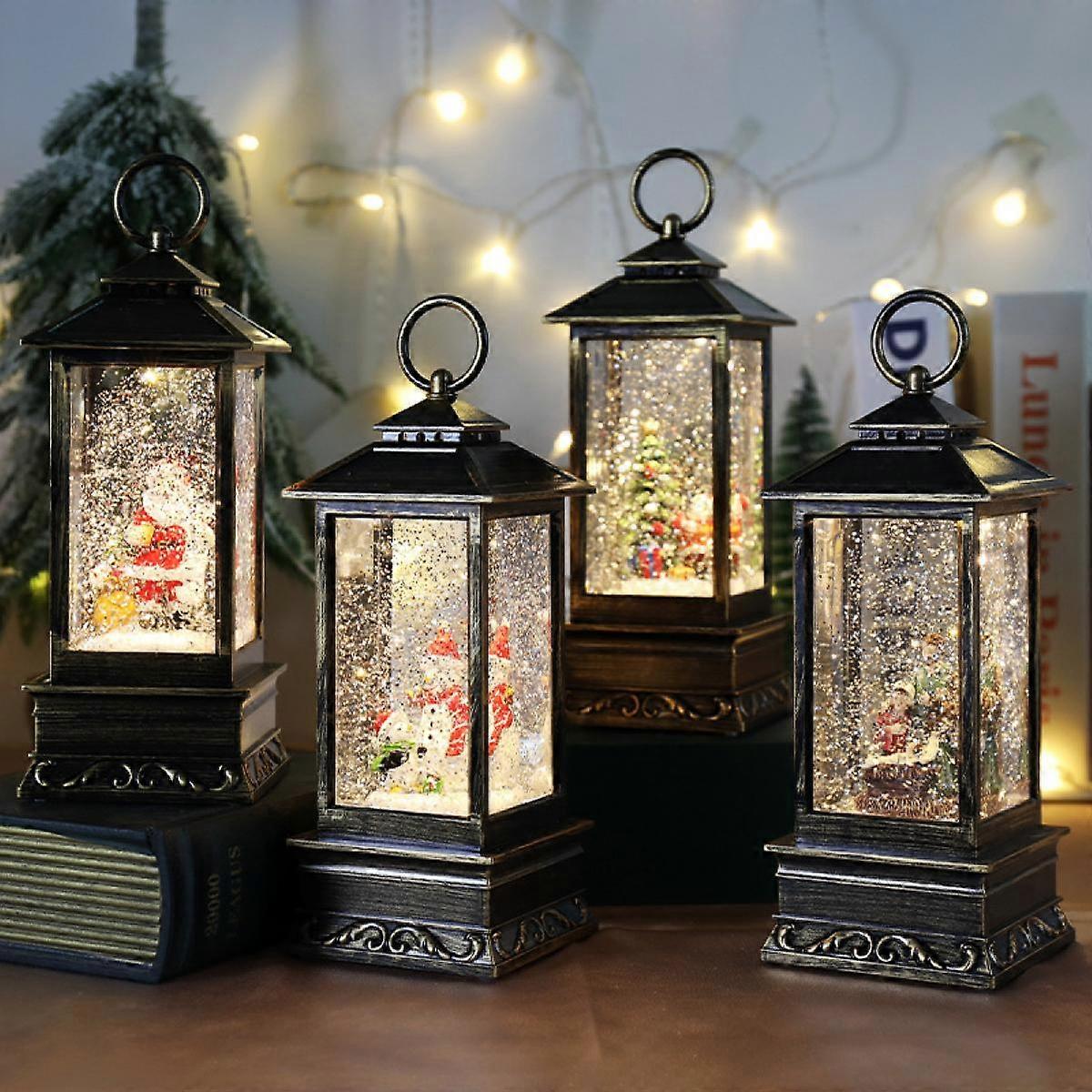 Christmas Glitter Water Spinner Lantern - Indoor Battery-Operated LED ...