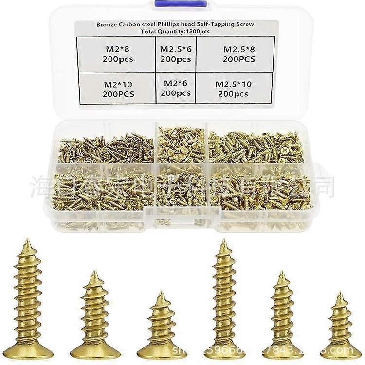 1200 Assortment Small Steel Flat Head Wood Screws 5mm 6mm 7mm 8mm 10mm ...