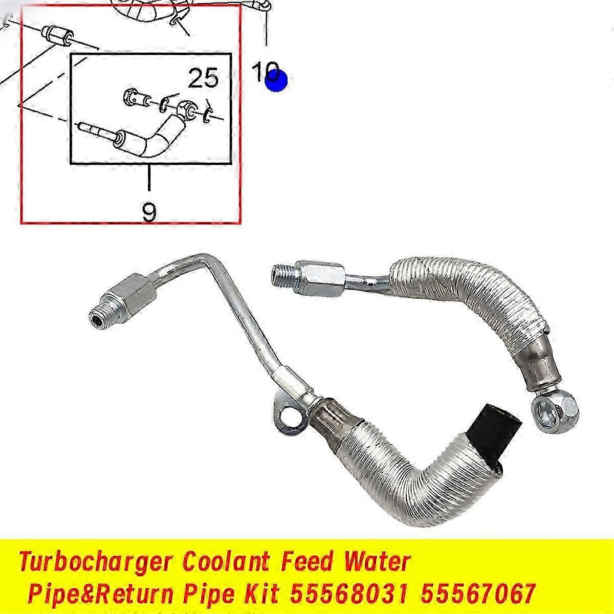 2PCS Turbocharger Coolant Feed Water Pipe&Return Pipe Kit 55568031 ...