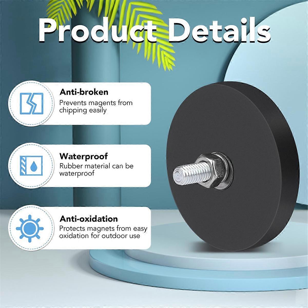 Rubber Coated Magnets,22LBS Neodymium Magnet Base with M6 Threaded ...