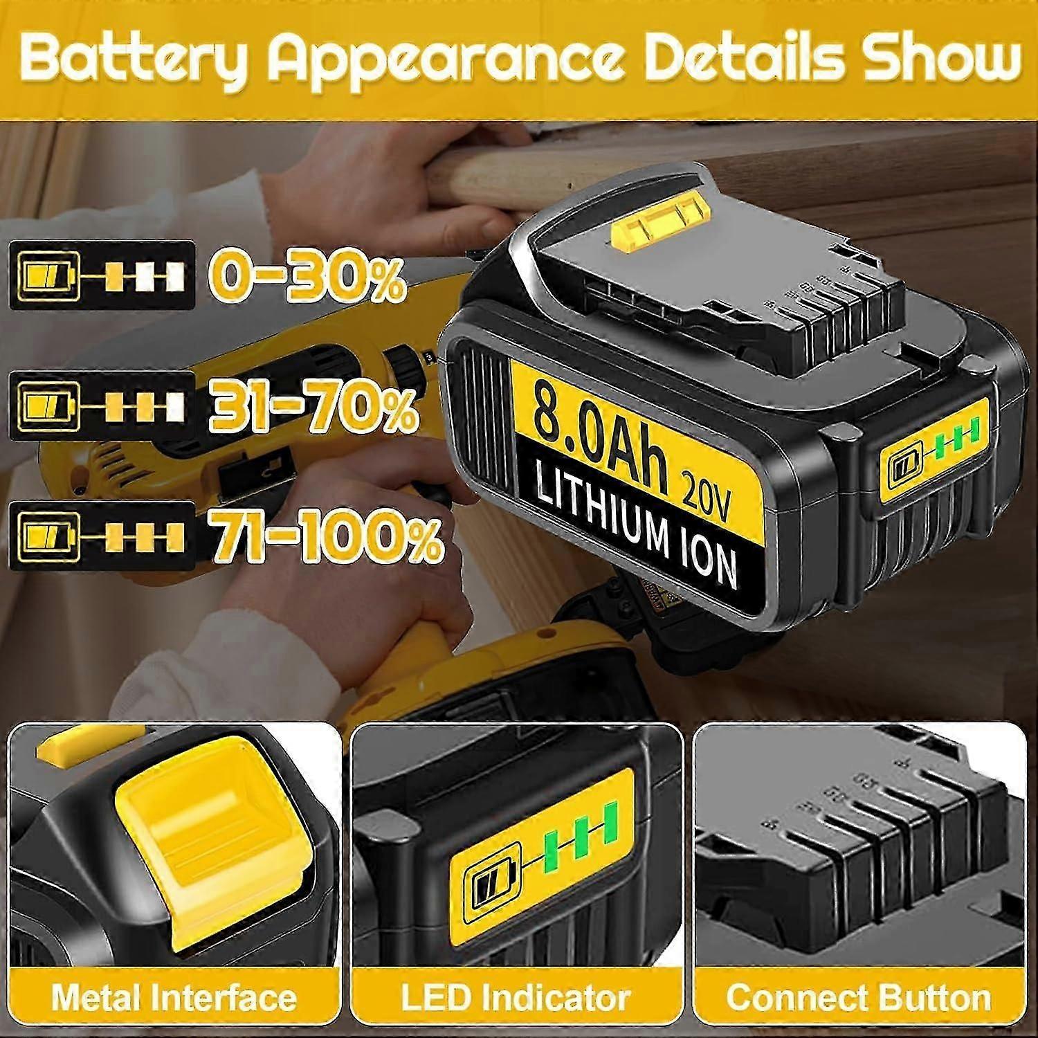Compatible 2Pack 8.0AH 20V/18V DCB184 Replacement for Dewalt Battery ...