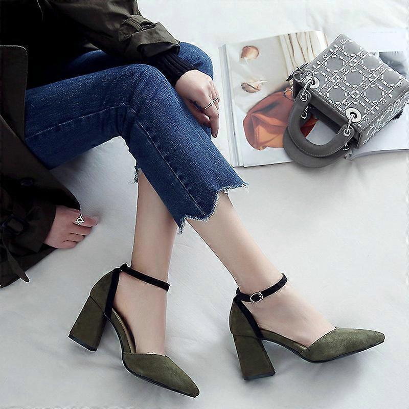 Small Fresh Pointed Casual Shoes Thick Heel Buckle Women's Shoes ...