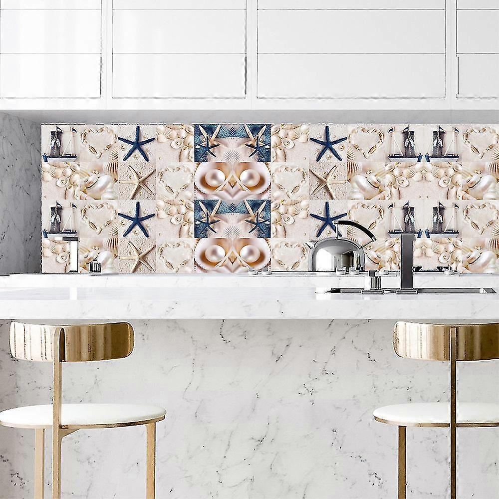 10pcs Tile Stickers, Summer Beach Starfish Shells, Self-Adhesive Peel ...