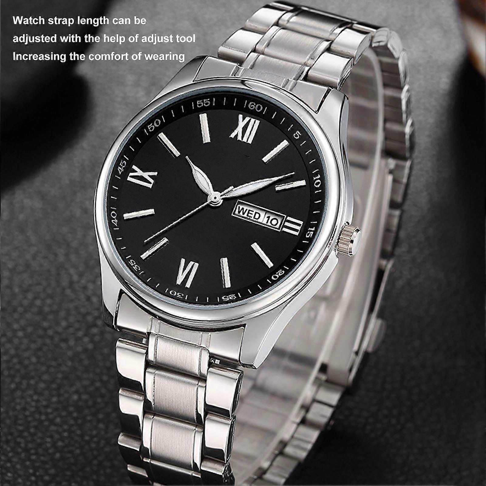 Men Quartz Watch Double Calendar Accurate Time Stainless Steel Strap ...
