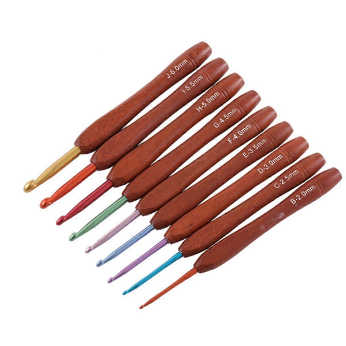 Wooden Crochet Hook Set, 9 Piece Bamboo Crochet Hook Set Multicolor ...
