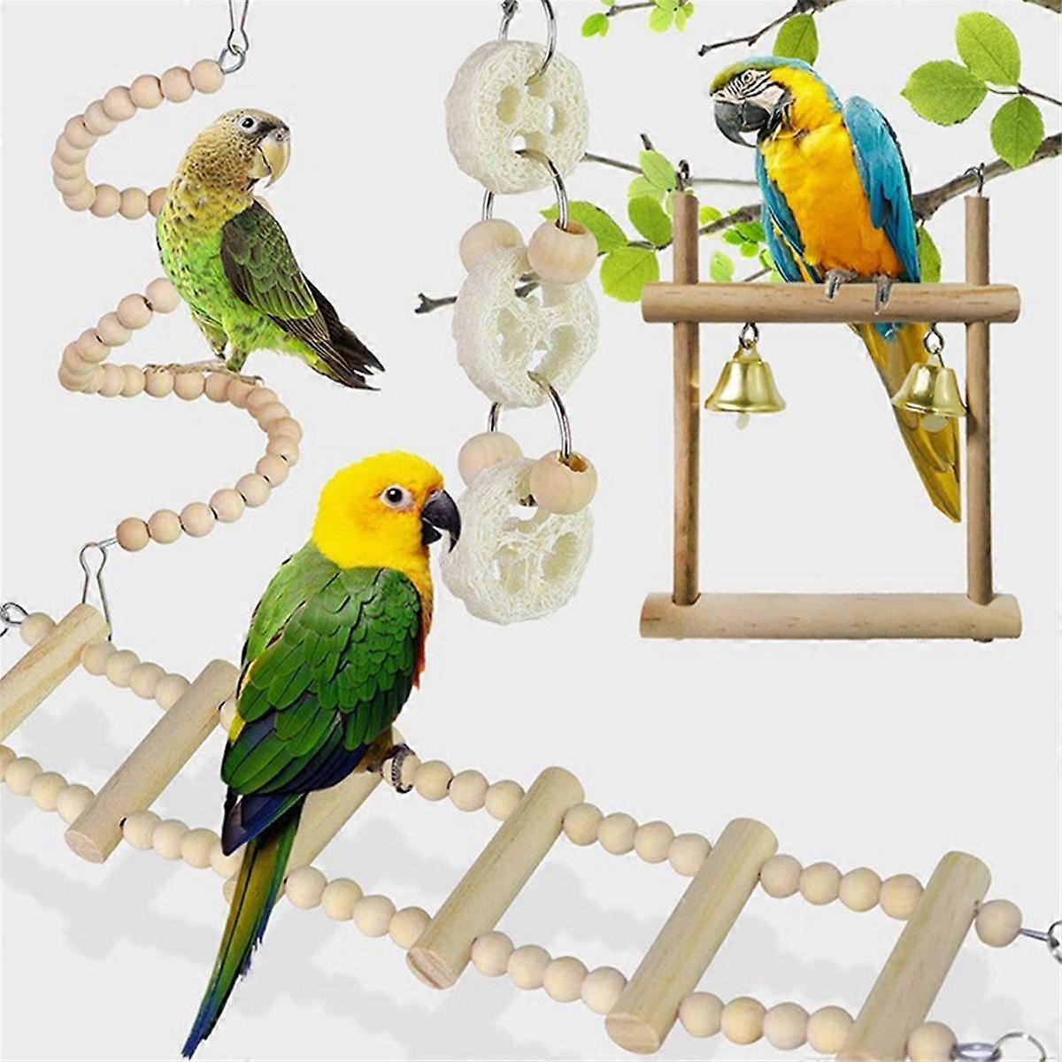 8PCS Set Combination Parrot Bird Toys Wood Articles Bite Pet Bird Toys ...