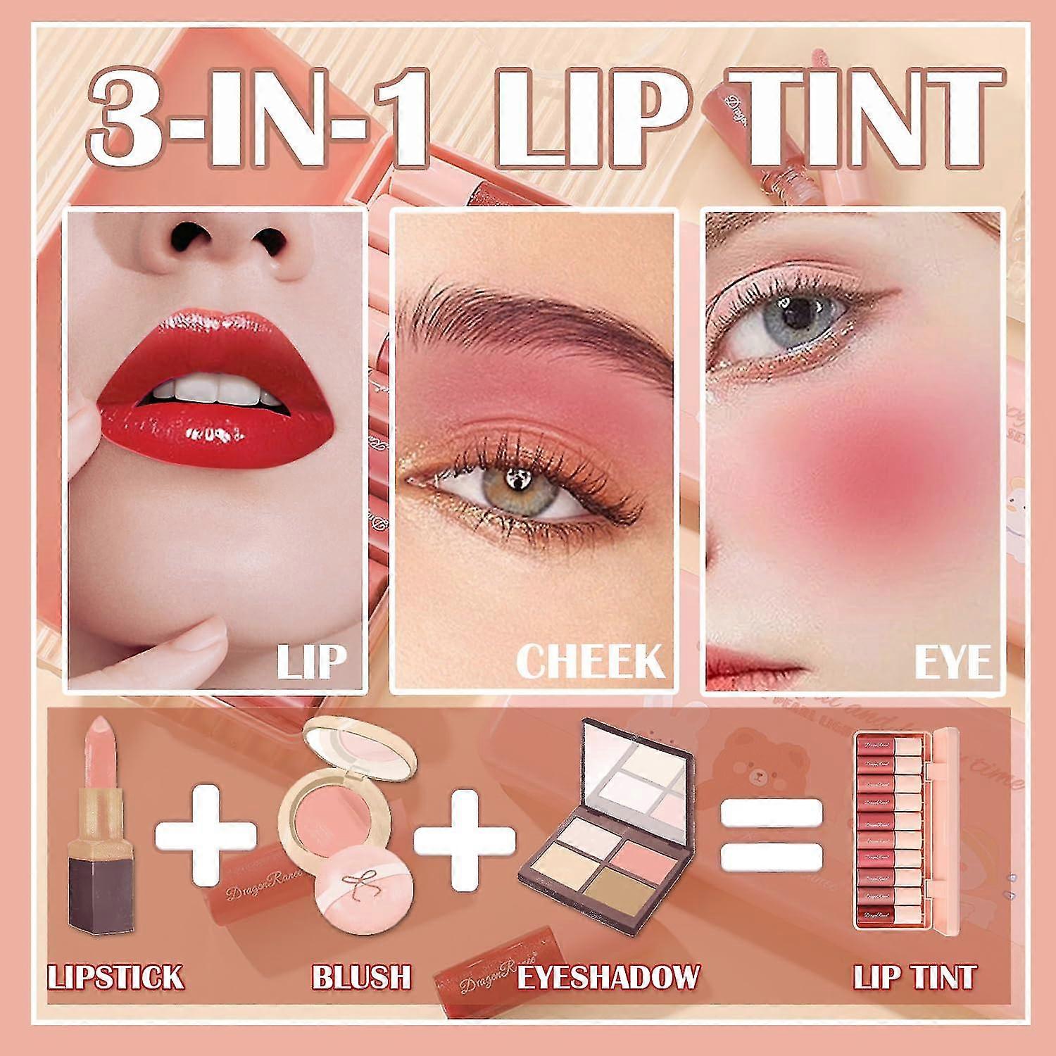 10 Colors Lip Tint Stain Set, Mini Liquid Lipstick, Korean Lip Gloss ...