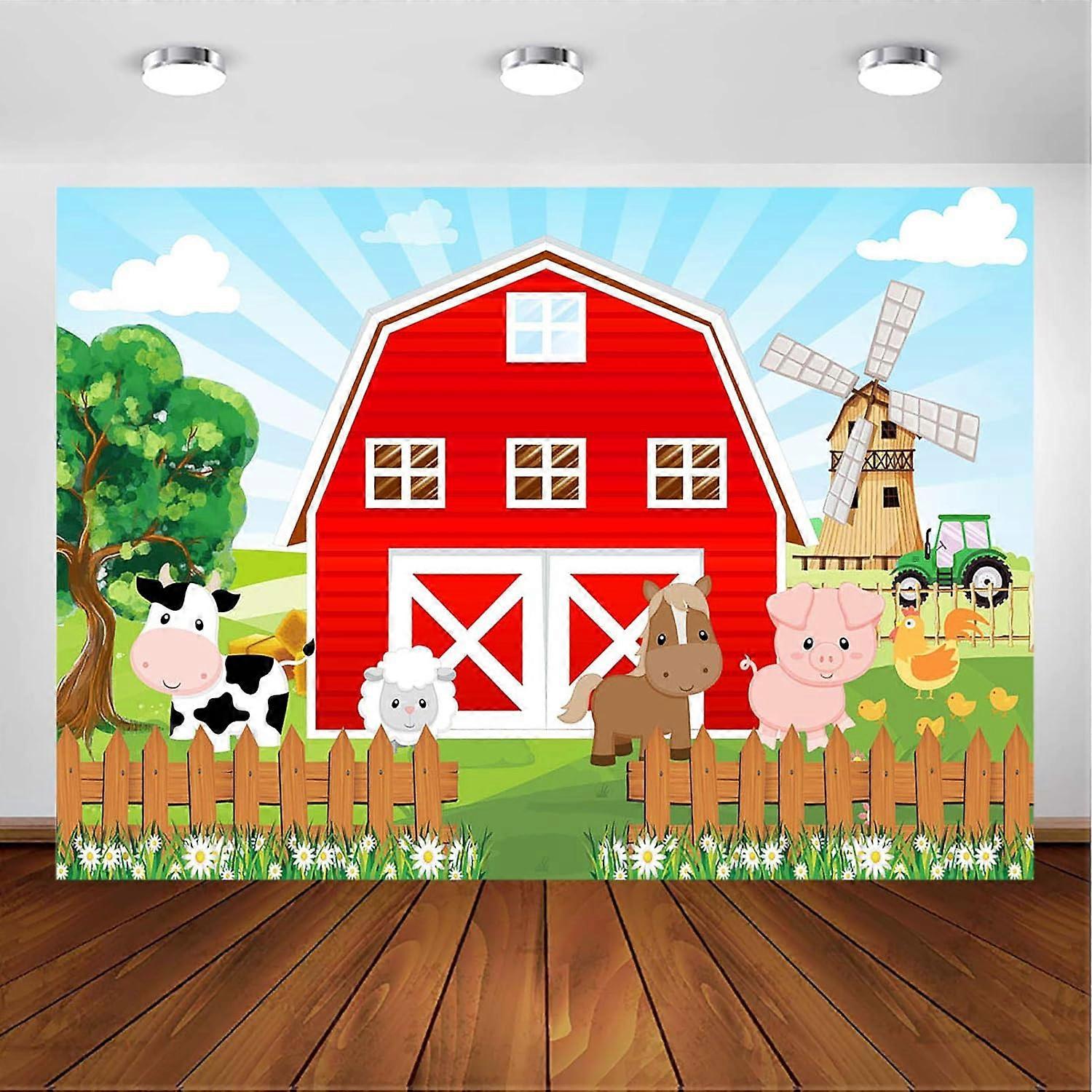 Farm Red Barn Backdrop for Kids Party Cartoon Farm Animals Birthday ...