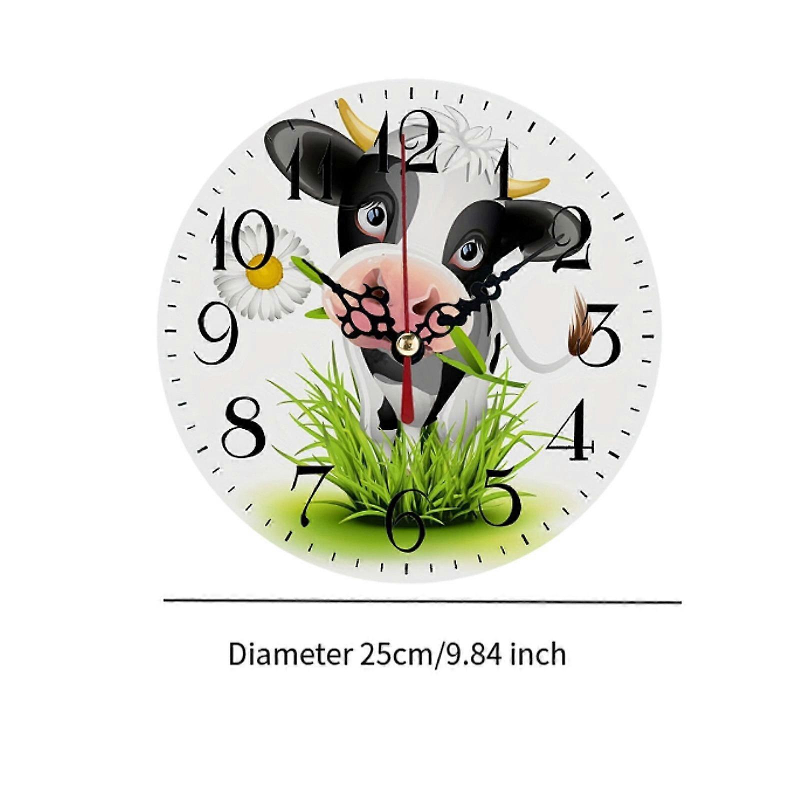Rustic Cow Pattern Wood Wall Hanging Clock Decoration for Home Office ...