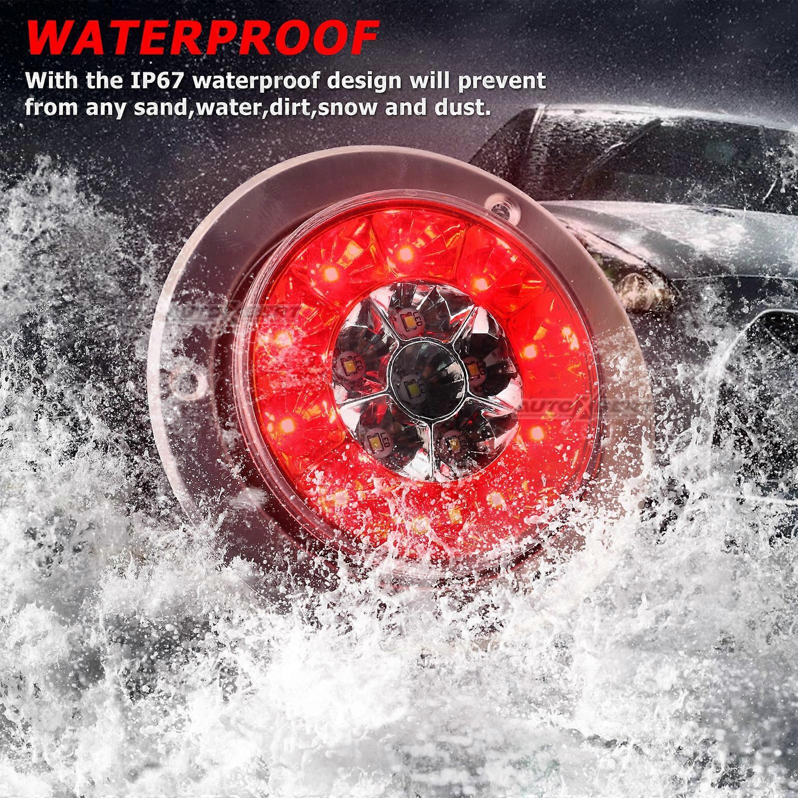 2x 12V 24V Round LED Red White Tail Lamp Reversing Brake Rear Bumper ...