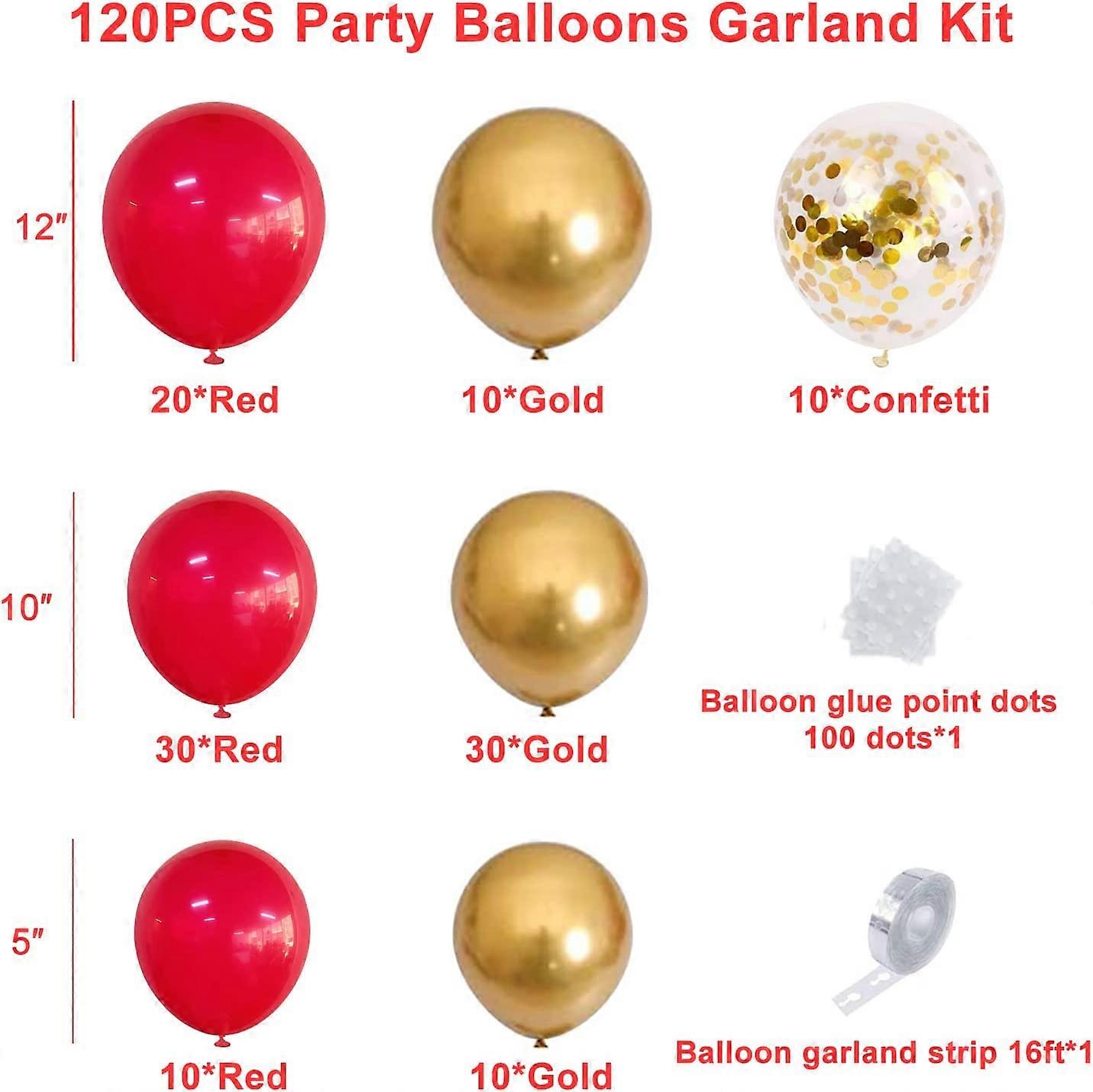 Red Gold Confetti Balloons Garland Arch Kit, 120 PCS 12in 10in 5in ...