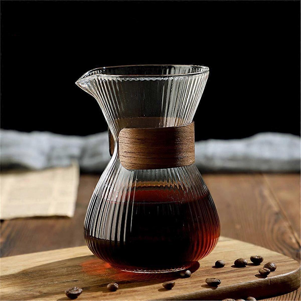 400ml Striped Glass Pot Pour-over Coffee Sharing Pot Simple Cold Drink ...