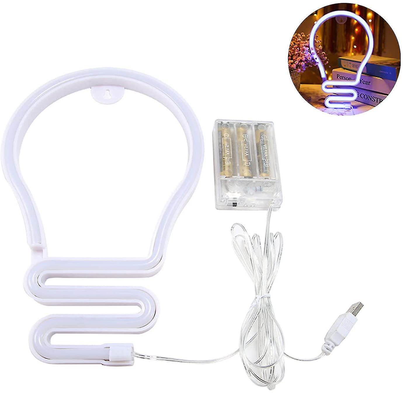 Bulb Shape Neon Lights For Bedroom Wall Sign, Battery Or Usb Powered ...