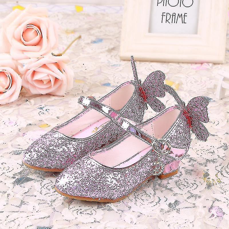 Kids Leather Shoes For Girls Princess Glitter Children High Heel Girls Shoes Butterfly 3d332 ...