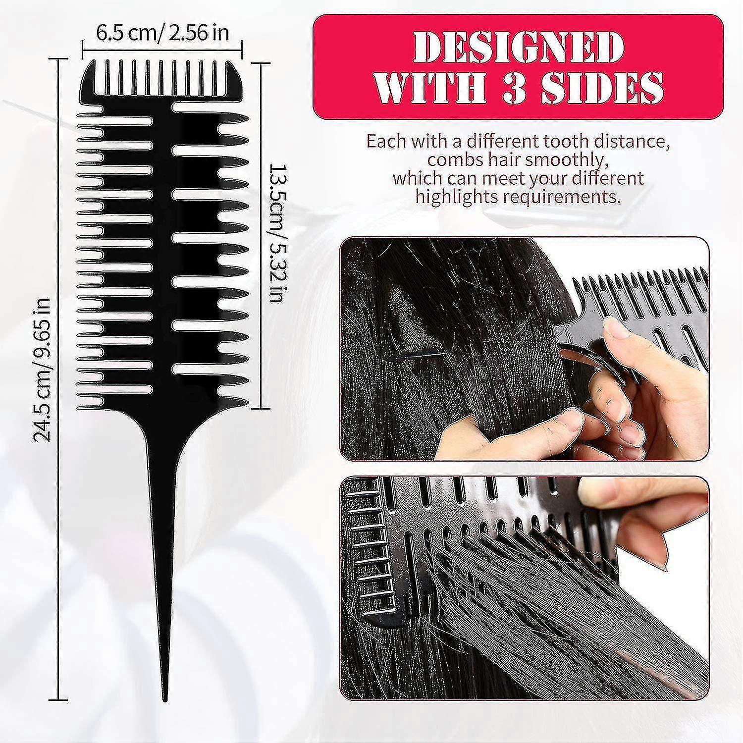 3 Pieces 3 Way Hair Highlighting Cutting Comb 3 Sided Highlighting Comb ...