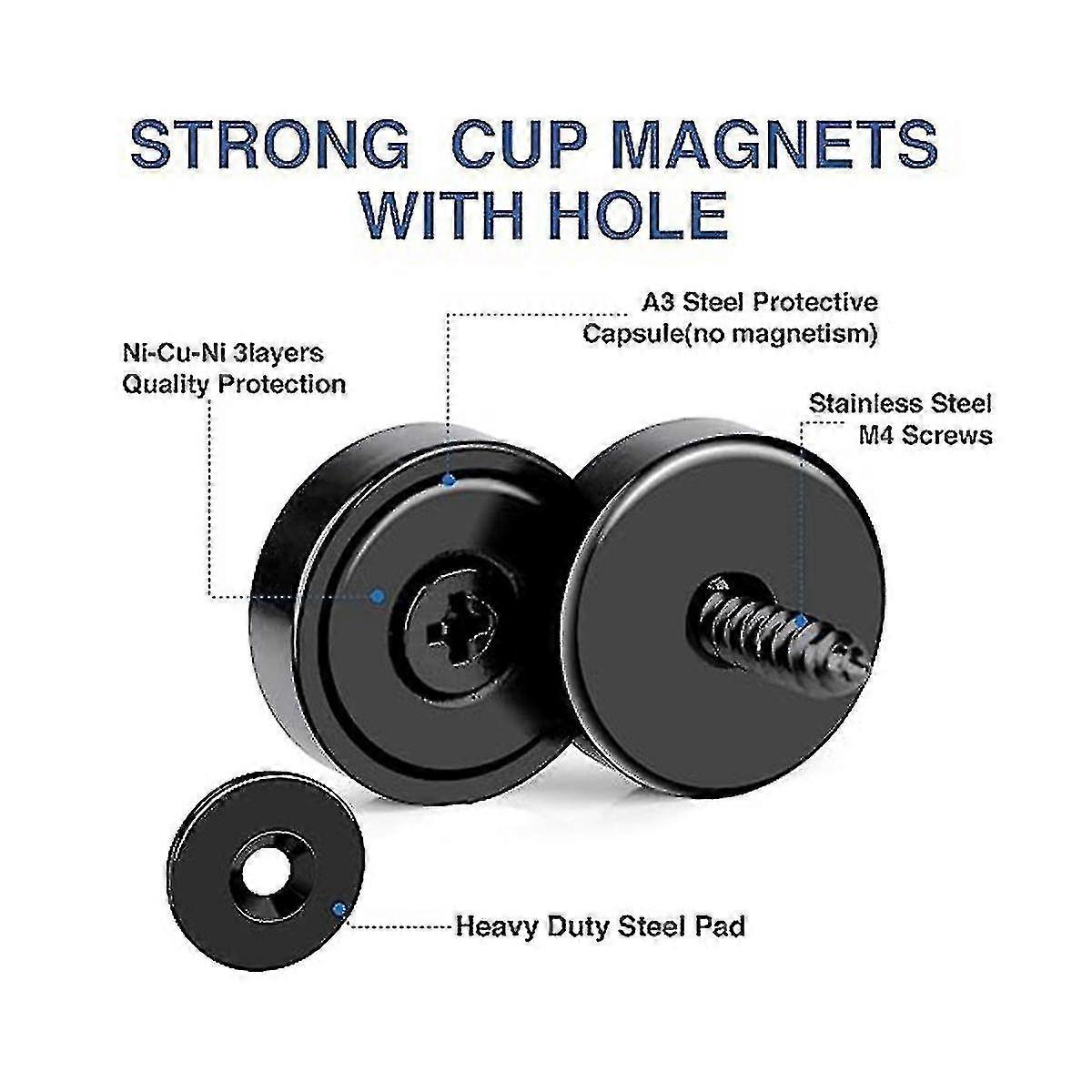 12pack Earth Magnets With Hole, 40lbs Force Neodymium Cup Magnets With ...
