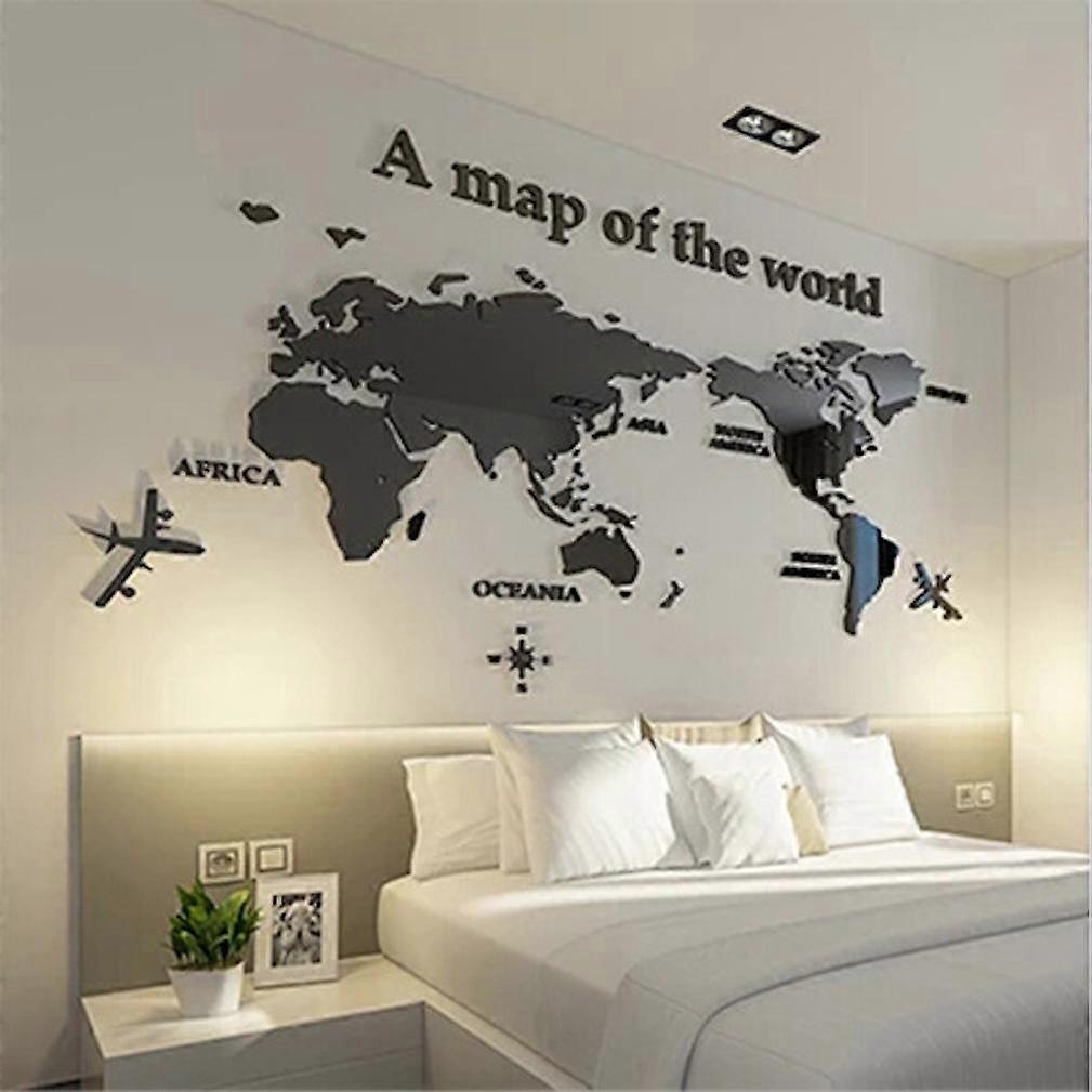 3D Acrylic Wall Stickers World Map Mirror Wall Decal Posters Bedroom ...