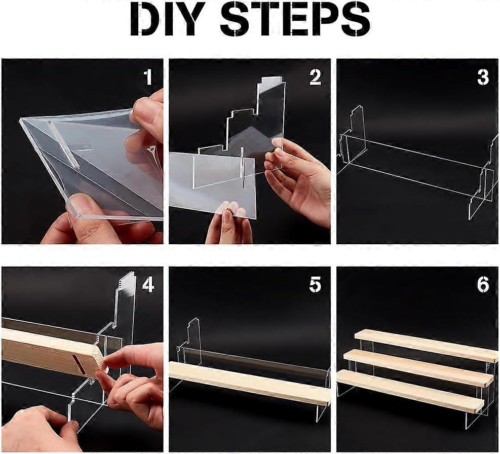 3-Tier Acrylic Display Stand Wood Display Stands Showing Stand Clear Display Shelf with Iron and ...