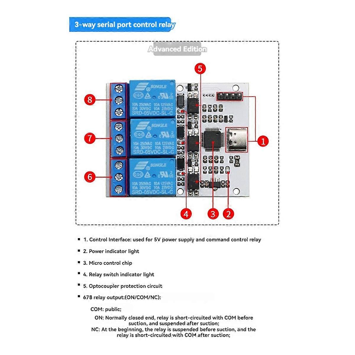 Relay Module 3 Channel USB to CH340 Serial Control Relay Module | Fruugo AT