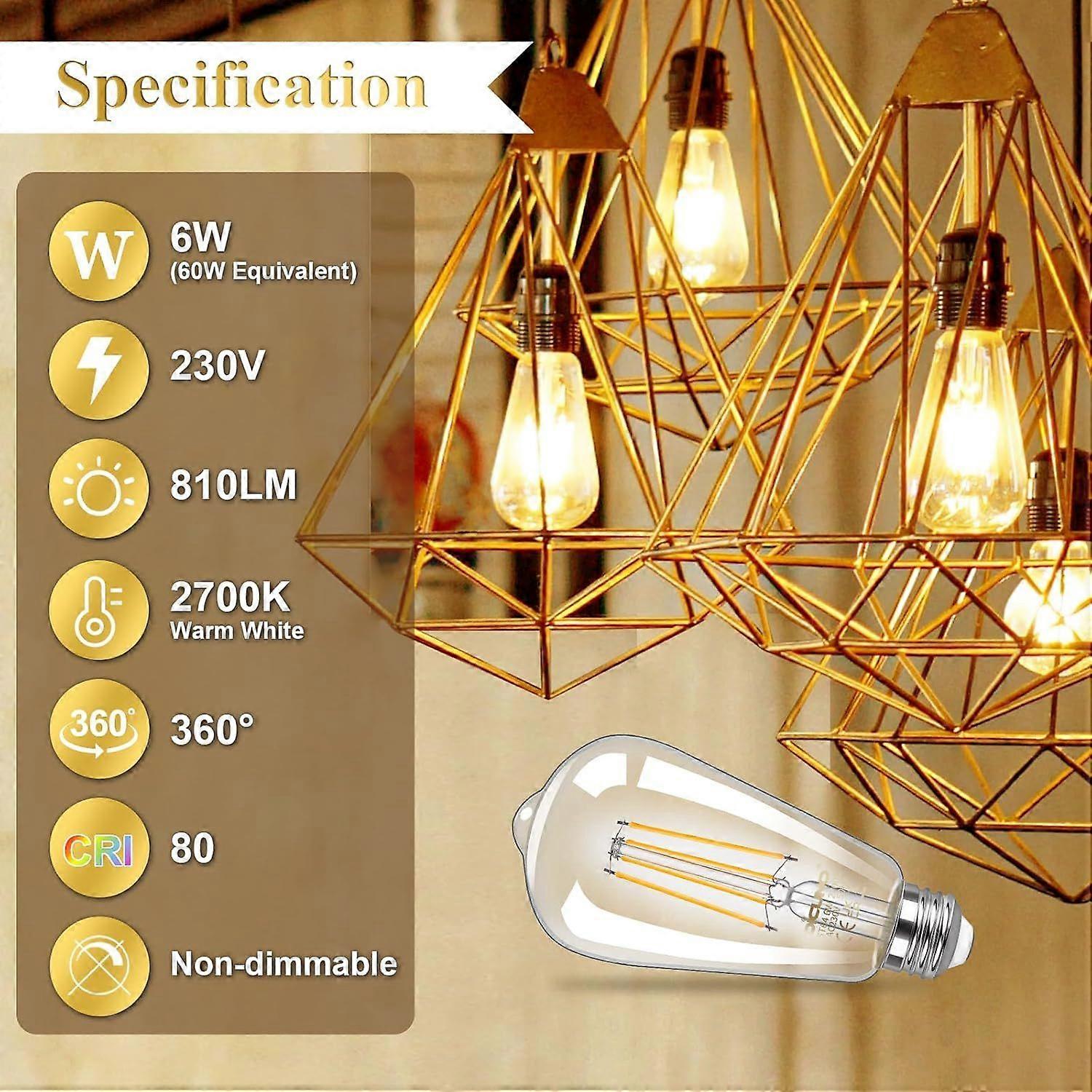 Vintage Edison Light Bulb E27 Edison Screw Bulb ST64, 6W Equivalent to ...