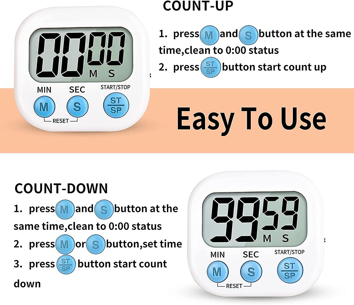 Timer For Kids,kitchen Timer Digital,magnetic Back,loud Ring,stand For ...